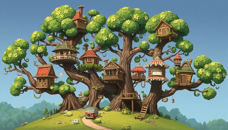 Treehouse Cartoon Style, Playful Structure and Fantasy Generative AI ...