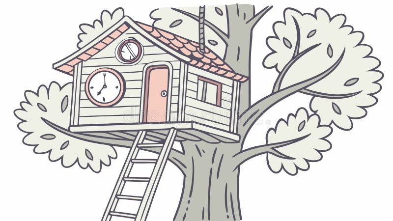 Treehouse Clocktower in a Sketchy Line Art Style Vector Art, Vector ...