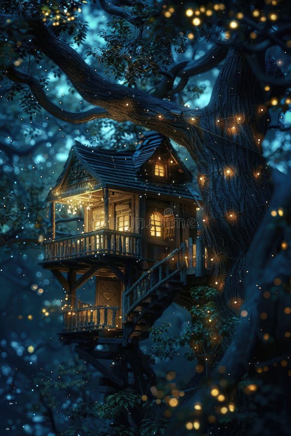 Treehouse in forest stock photo. Image of hidden, nature - 383193148