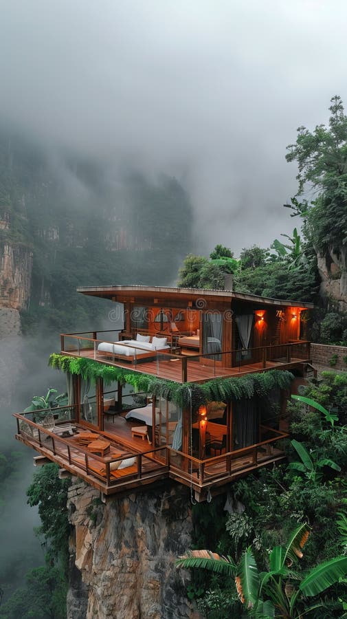 Treehouse Hotel Built into Cliff Stock Image - Image of plant, house ...