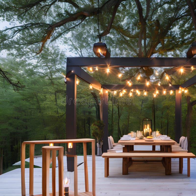 A Treehouse-inspired Outdoor Dining Area with a Rustic Wooden Table ...