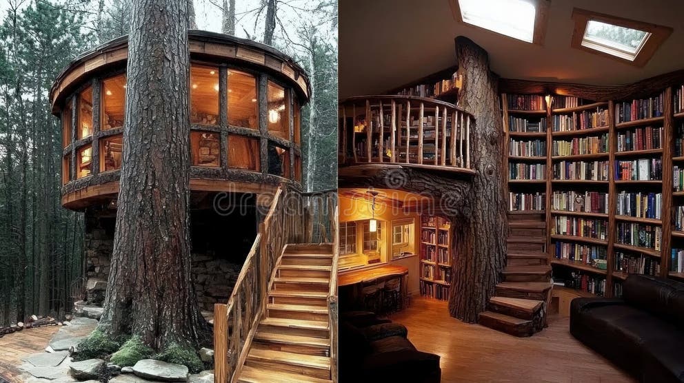 A Treehouse Library stock photo. Image of house, warm - 385117258