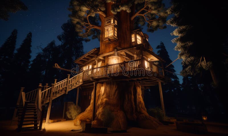 Treehouse Cabin Night Stock Photos - Free & Royalty-Free Stock Photos ...