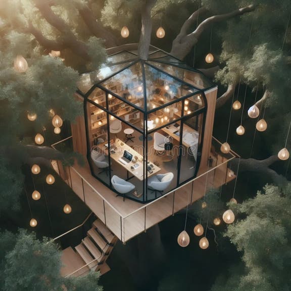 A Treehouse Office, Ai Generated Image Stock Illustration ...