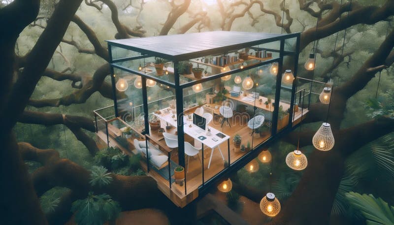 A Treehouse Office, Ai Generated Image Stock Illustration ...