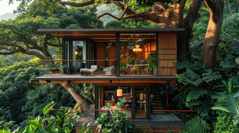 A Treehouse Office Nestled Amongst Lush Greenery, Providing a Tranquil ...