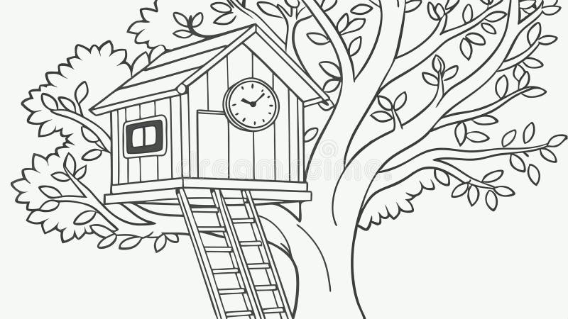 Treehouse Outline. Simple Woodland Structure Sketch, Vector Design ...