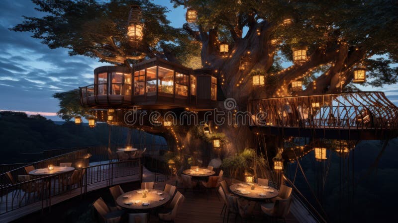 Treehouse Restaurant stock illustration. Illustration of building ...
