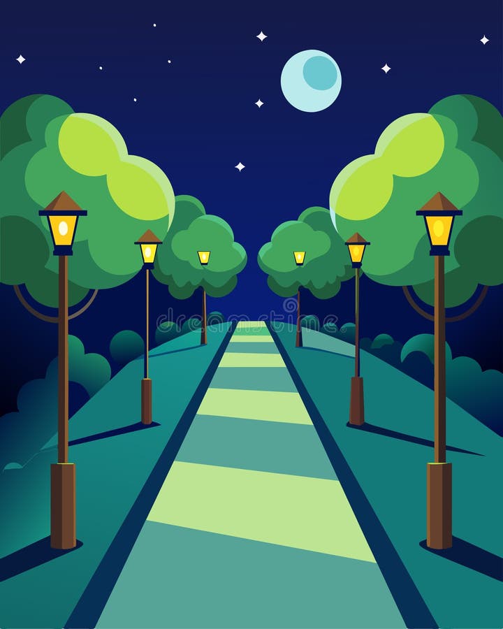 A Treelined Walking Path Illuminated at Night by Solarpowered Lights ...