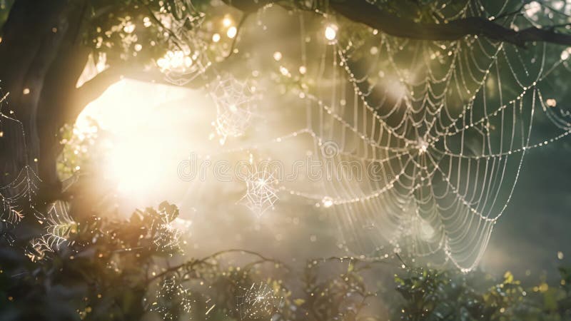 The Trees are Adorned with Delicate Spider Webs Glistening with Dew As ...