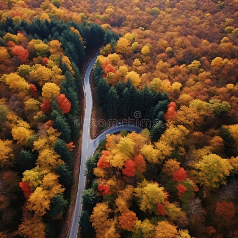Trees in Autumn with Motor Road, Birds-eye-view, AI Generated Stock ...