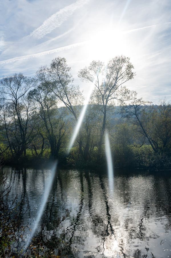 Trees on the Bank of a River, with Reflections in the Water Stock Photo ...