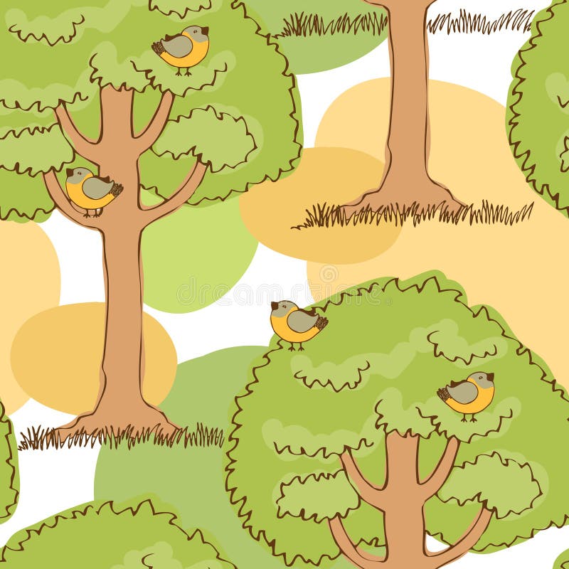 Trees and birds background stock vector. Illustration of cartoon - 36714726