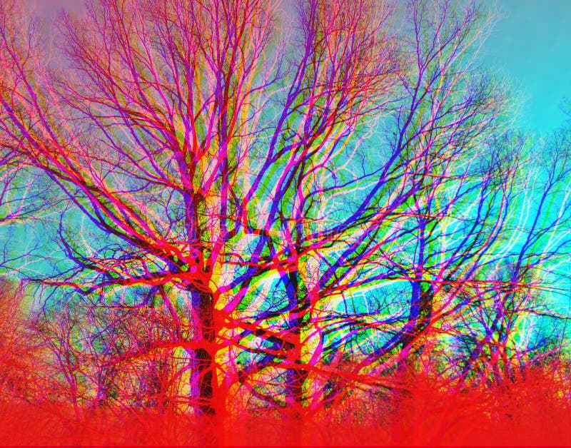 Trees in Bright Spectral Colors Against the Sky. Stock Image - Image of ...