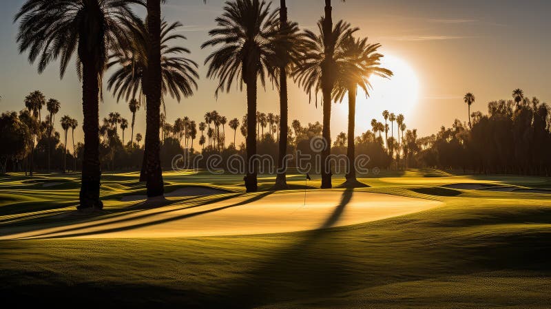 Trees Bright Sun Golf Course Stock Illustration - Illustration of tall ...
