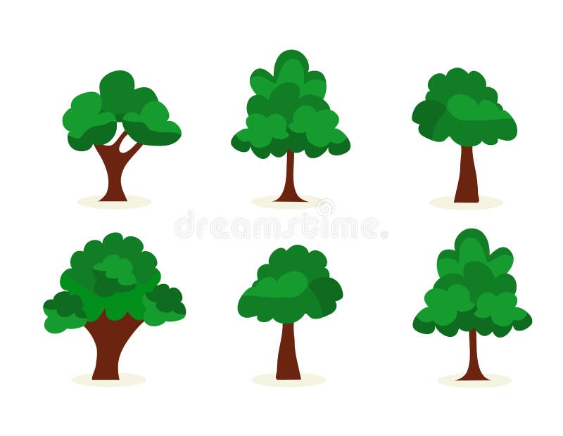 Cartoon Trees Set Isolated on a White Background. Simple Modern Style ...