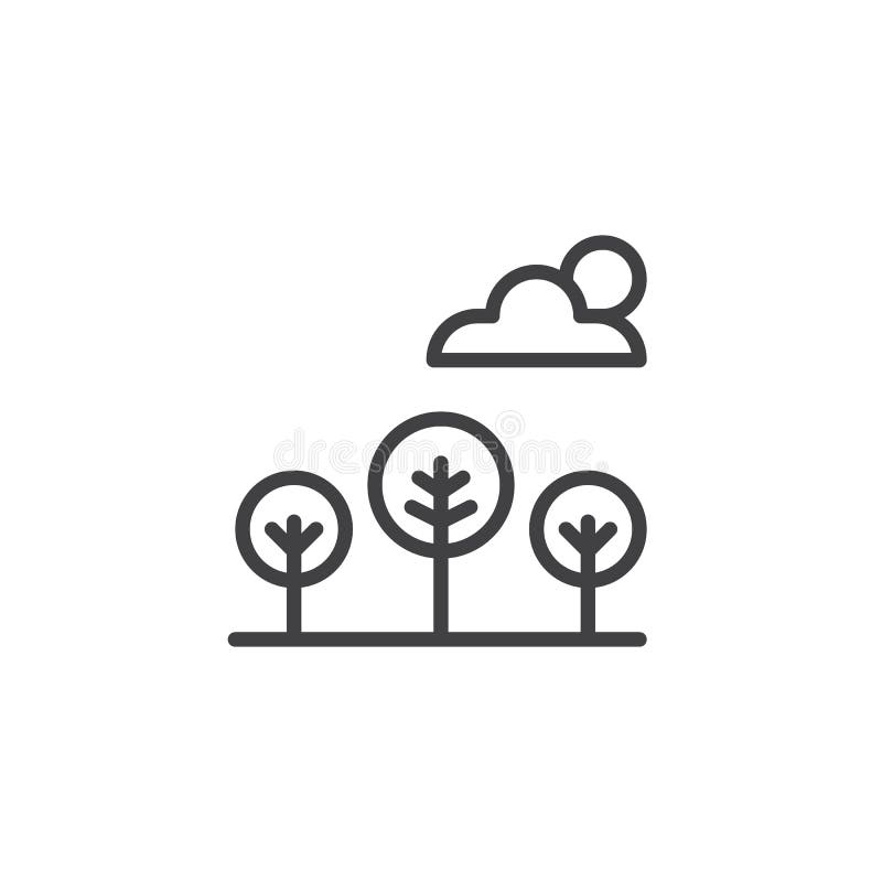 Trees and Clouds with Sun Outline Icon Stock Vector - Illustration of ...