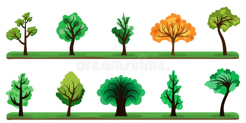 Trees Collection. Set of Color Trees. Vector Tree Icons Isolated Stock ...