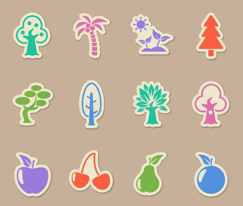 Trees color paper stickers stock vector. Illustration of ecology ...