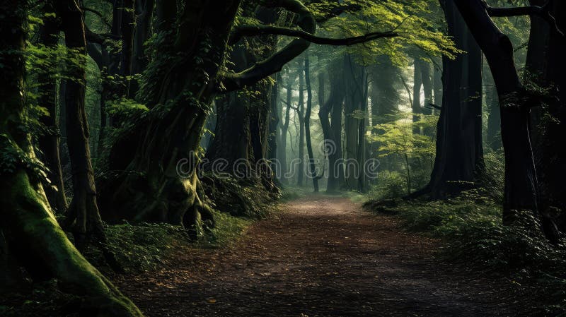 Trees dark forest path stock photo. Image of explore - 321151794