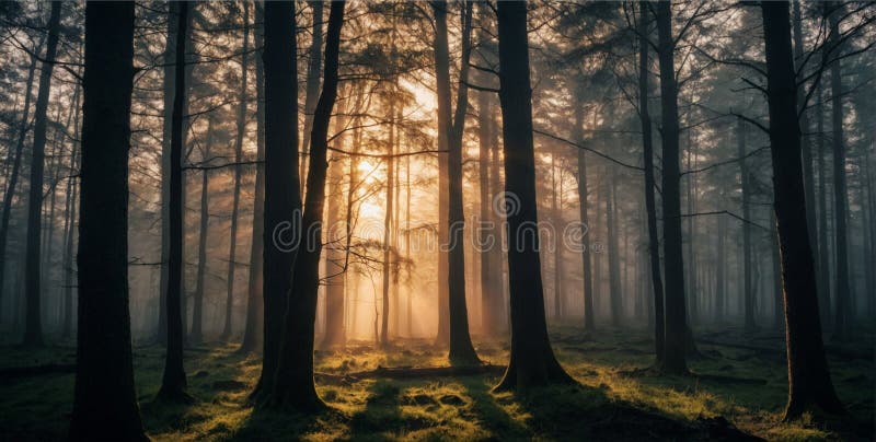 Trees in a Dense Forest stock illustration. Illustration of landscape ...