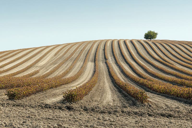 Trees on Dry Fields Under Midday Sunlight Stock Illustration ...