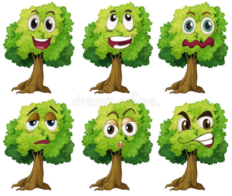 Trees with face stock vector. Illustration of funny, angry - 44515384