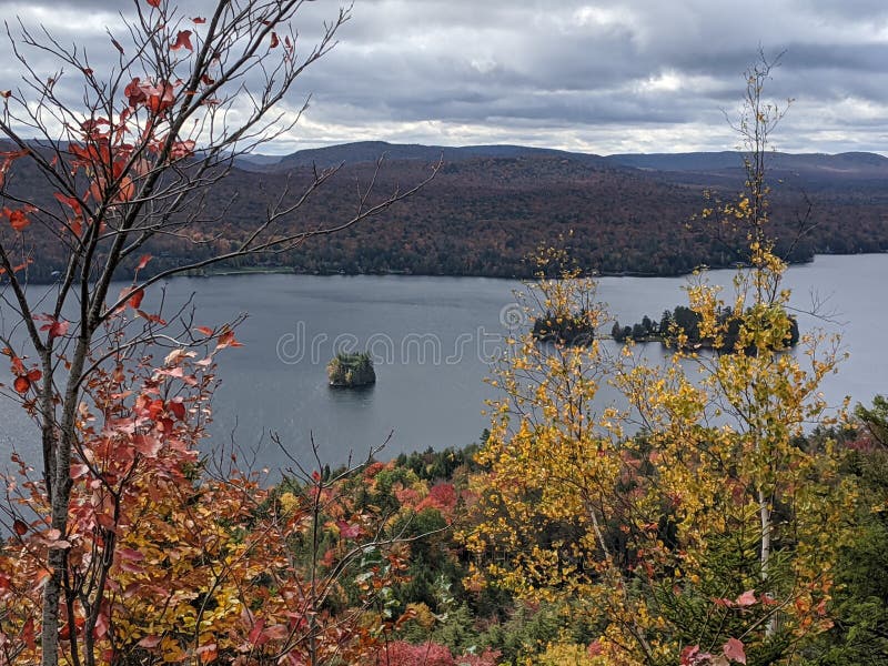 Trees in the Fall Overlooking the Lake by Mountains Stock Photo - Image ...