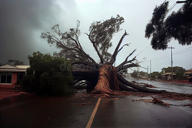 Trees Fell Down Under Violent Wind in Aftermath Hurricane Stock ...