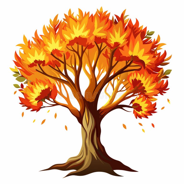 Trees, Trees on Fire Autumn Tree with Leaves on a White Background ...
