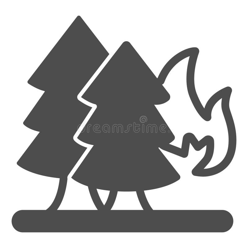 Trees on Fire Solid Icon, Forest Firefighter Concept. Vector Graphics ...