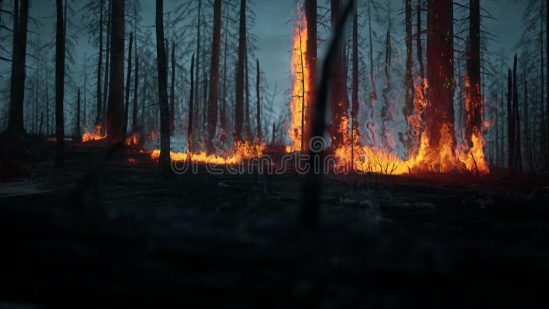 Trees on Flames. Burning Forest at the Evening. Nature Disaster Concept ...