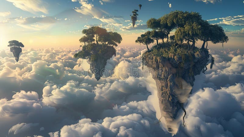 Trees and Floating Clouds in Fantasy Landscape . Generative Ai Stock ...