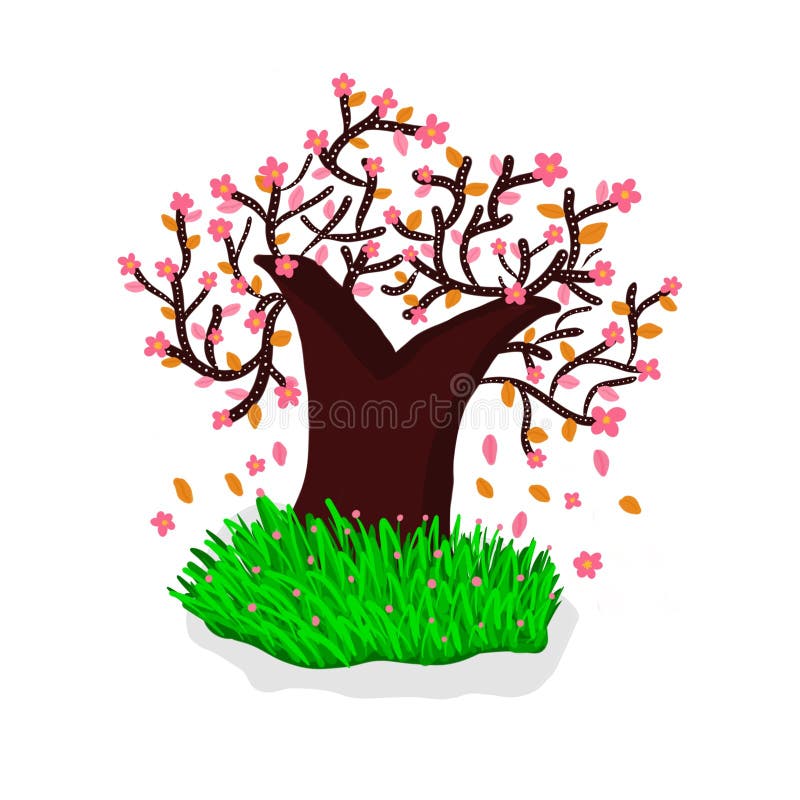 Trees, Flowers, Grass, Illustration Stock Illustration - Illustration ...