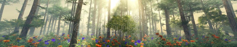 Trees in a Fog in the Morning, Stock Illustration - Illustration of ...