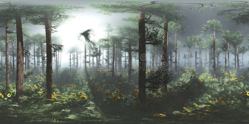 Trees in Fog in the Rays of the Sun Stock Illustration - Illustration ...
