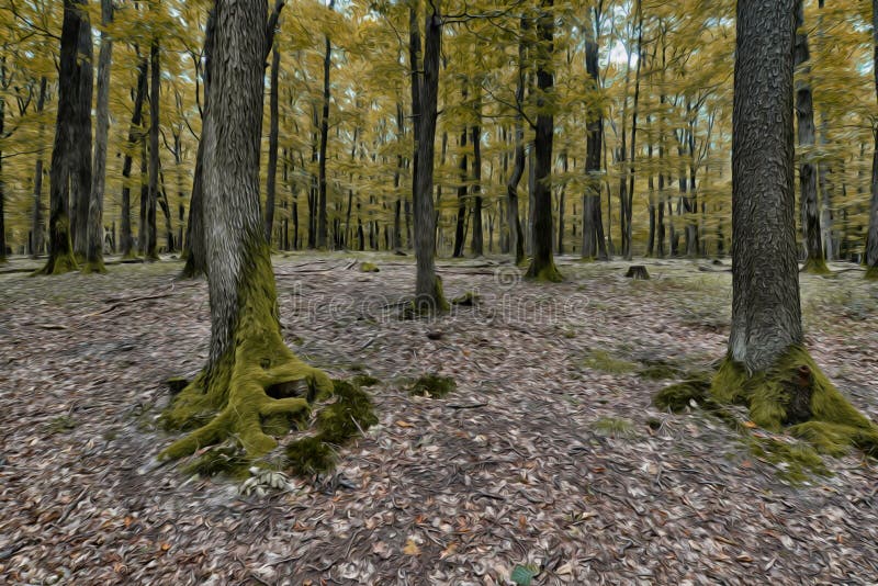 Trees in the Forest with Art Brush Filter Applied Stock Image - Image ...