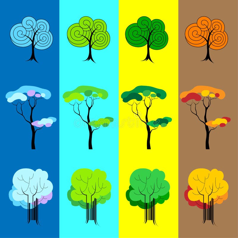 Trees of Four Seasons / Vector Stock Vector - Illustration of floral ...