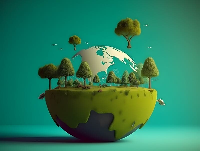 Trees on the Green World. Concept of Environment Day, Nature Day, Earth ...