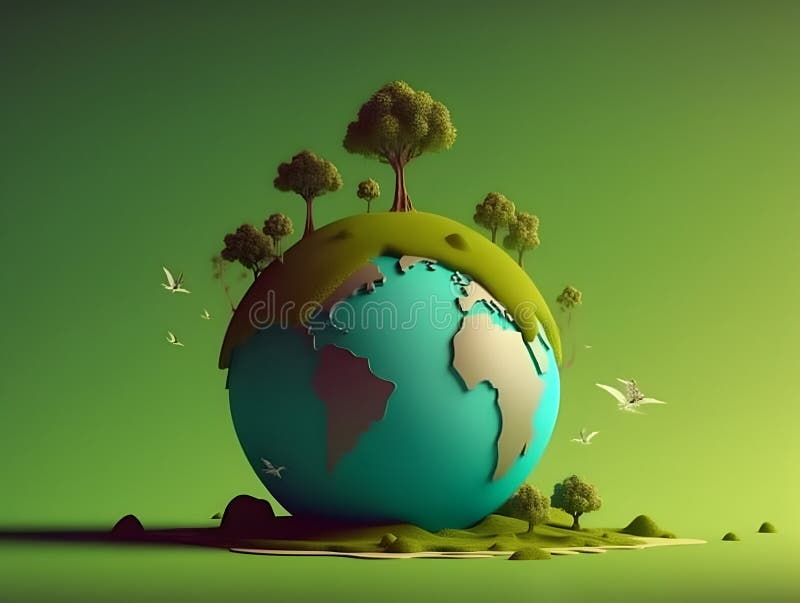 Trees on the Green World. Concept of Environment Day, Nature Day, Earth ...