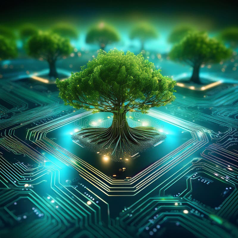 Trees Growing on Circuit Board Representing Technology Innovations. AI ...