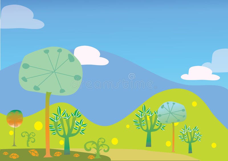 Trees and Hill Landscape Vector Kid Illustration Stock Vector ...