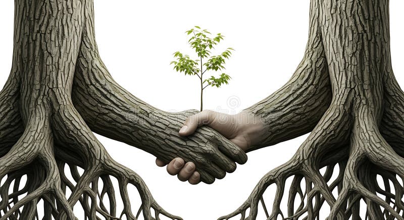 Trees with Human Hands Shaking and a Sapling Growing between Them Stock Illustration ...