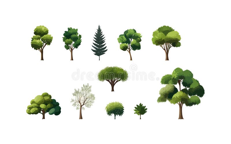 Trees Icon Set. Vector Illustration Stock Vector - Illustration of lush ...