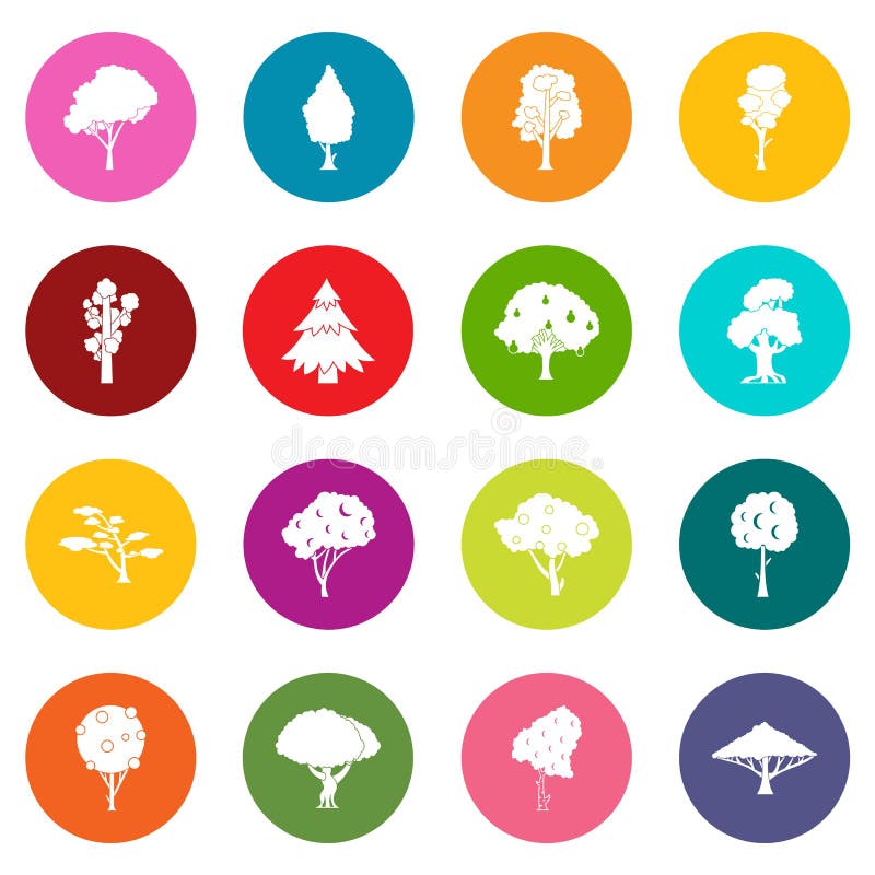 Trees Icons Many Colors Set Stock Vector - Illustration of farming ...