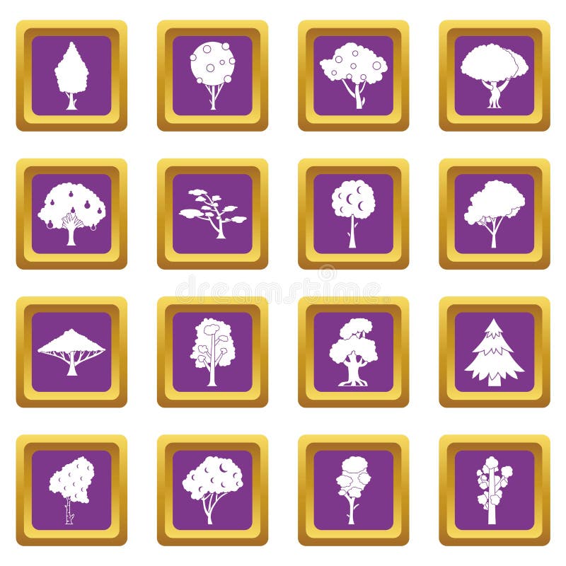 Trees icons set purple stock vector. Illustration of cartoon - 98404763