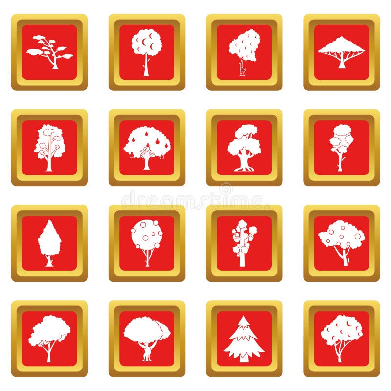 Trees icons set red stock vector. Illustration of garden - 97951302