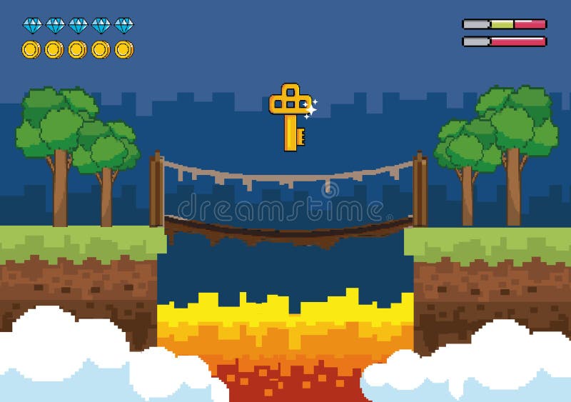 Trees with Key in the Suspension Bridge and Fire Stock Vector ...