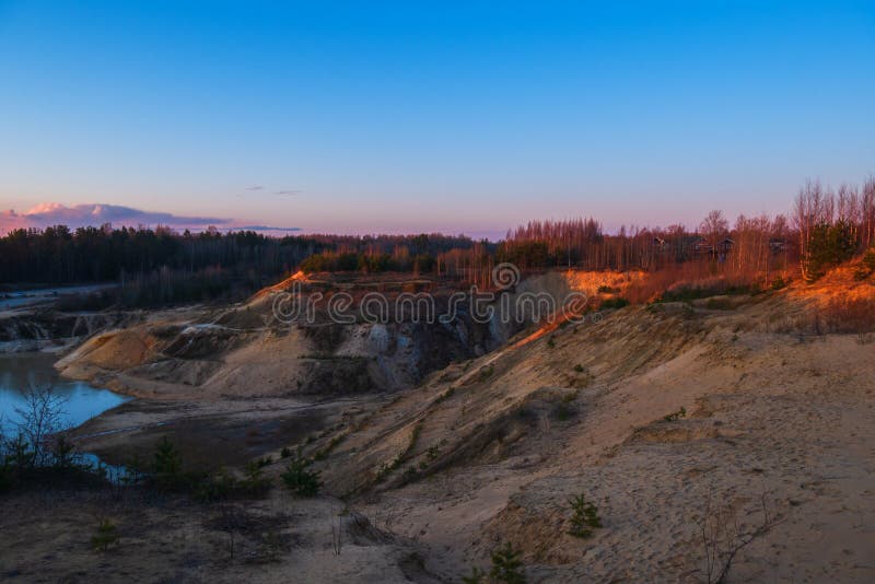 Trees and a Lake in an Old Sandy Quarry Stock Photo - Image of geology ...