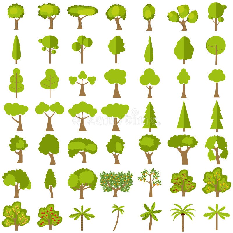 Trees, a Large Set of Realistic Green Trees. Vector Illustration of ...